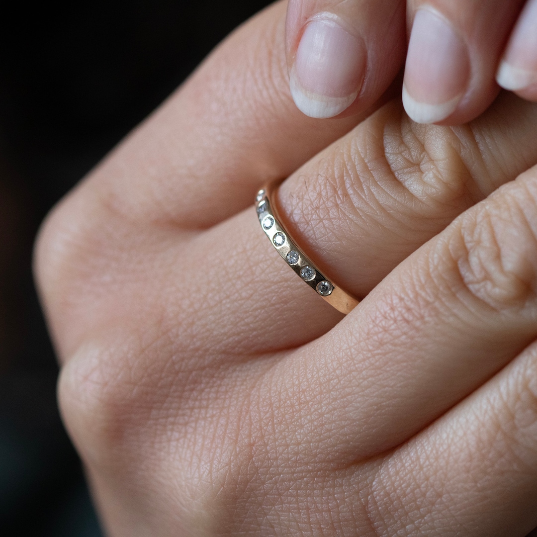 7 Diamond Band Flush Set - Diamond Gold Band - Wedding Band -diamond ...
