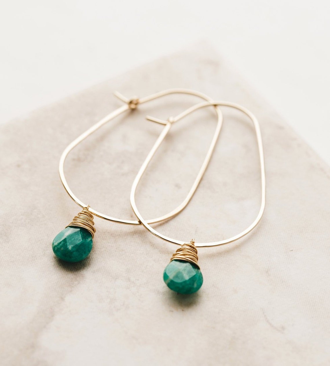 Russian Amazonite Egg Hoops in Silver or Gold Hammered Hoop - Etsy