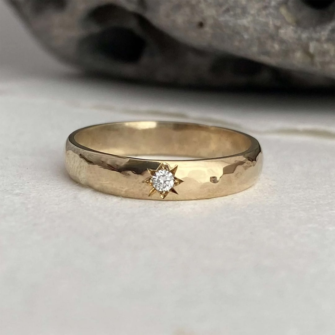 Star Set Diamond Band - Gold Band, Wedding Ring, Star Ring, Wedding ...