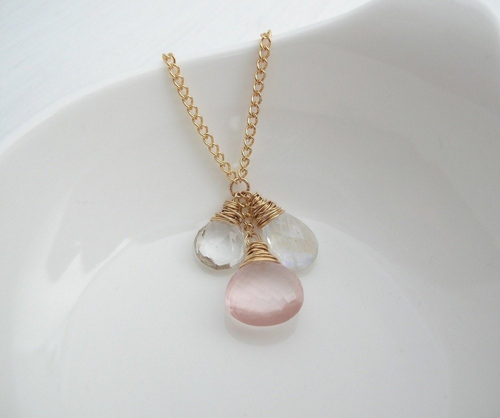 Rose Quartz Moonstone and Crystal Necklace Moonstone | Etsy