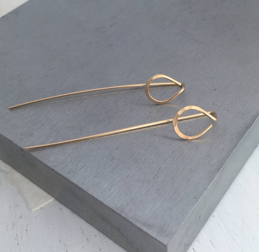 Teardrop Thread Through Earrings in Gold, Silver and Rose Gold, Modern ...