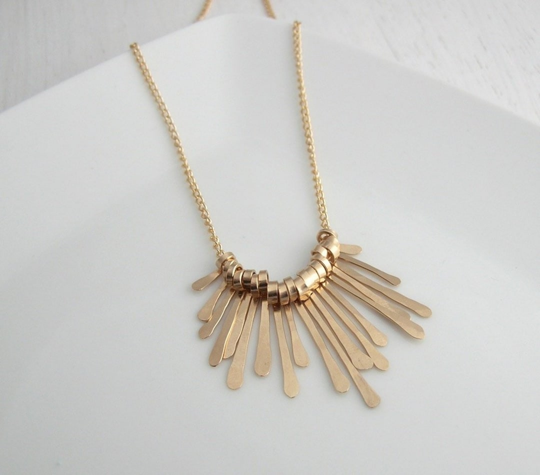 Hammered Fringe Necklace - Gold Necklace - Silver Necklace - Eye ...