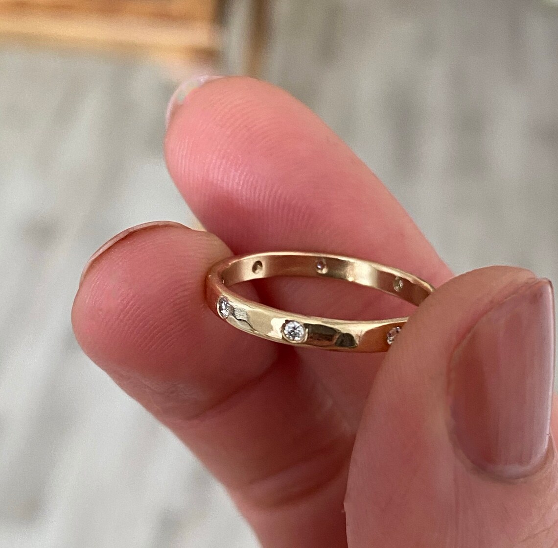 Diamond Studded Wedding Band Gold Band Wedding Ring | Etsy