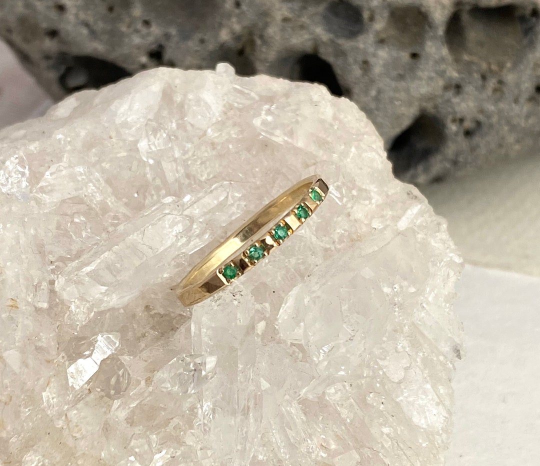 Five Emerald Band Gold Band, Emerald Wedding Band, Emerald Ring ...