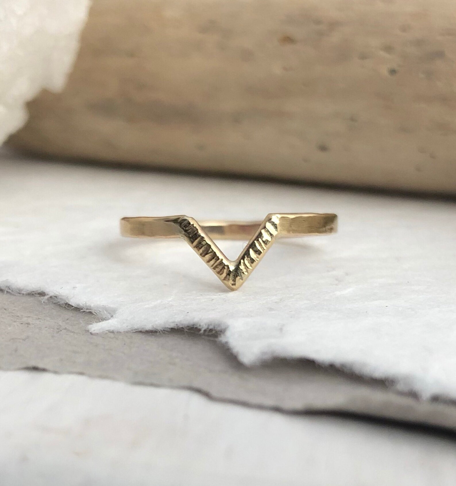 Chevron Ring Chevron Gold Band Shaped Ring Wedding - Etsy UK