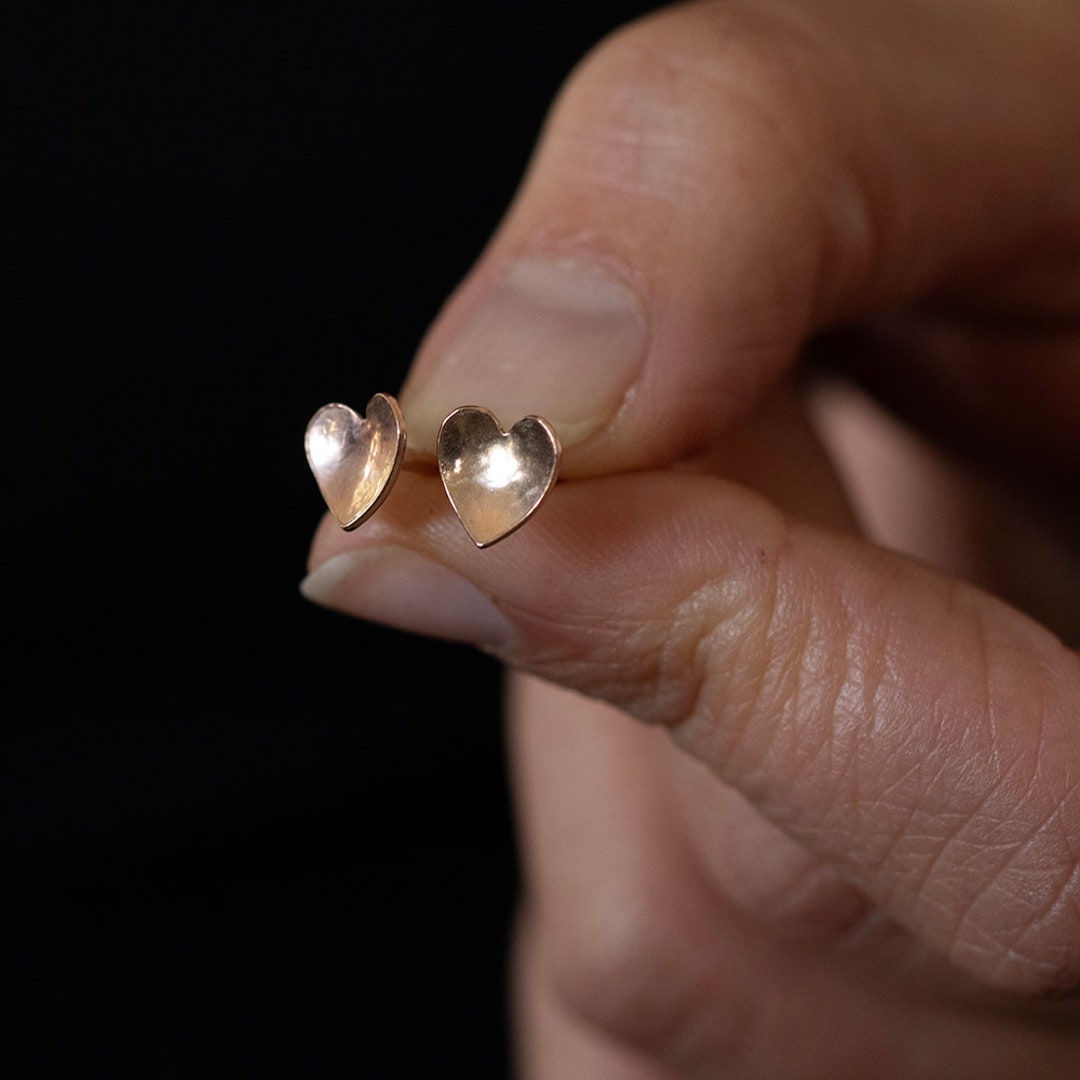 Heart Shaped Studs in Gold or Silver - Stud Earrings - Valentines ...