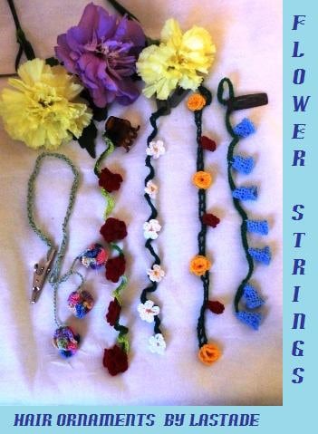 Crochet Pattern Flower Strings Hair Ornaments 6 Flower and 4 Stem ...