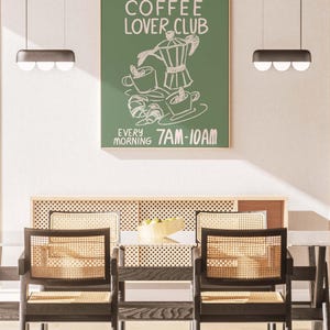 Coffee Lover Club Art Print, Kitchen Café Wall Decor, Green Moka Pot ...