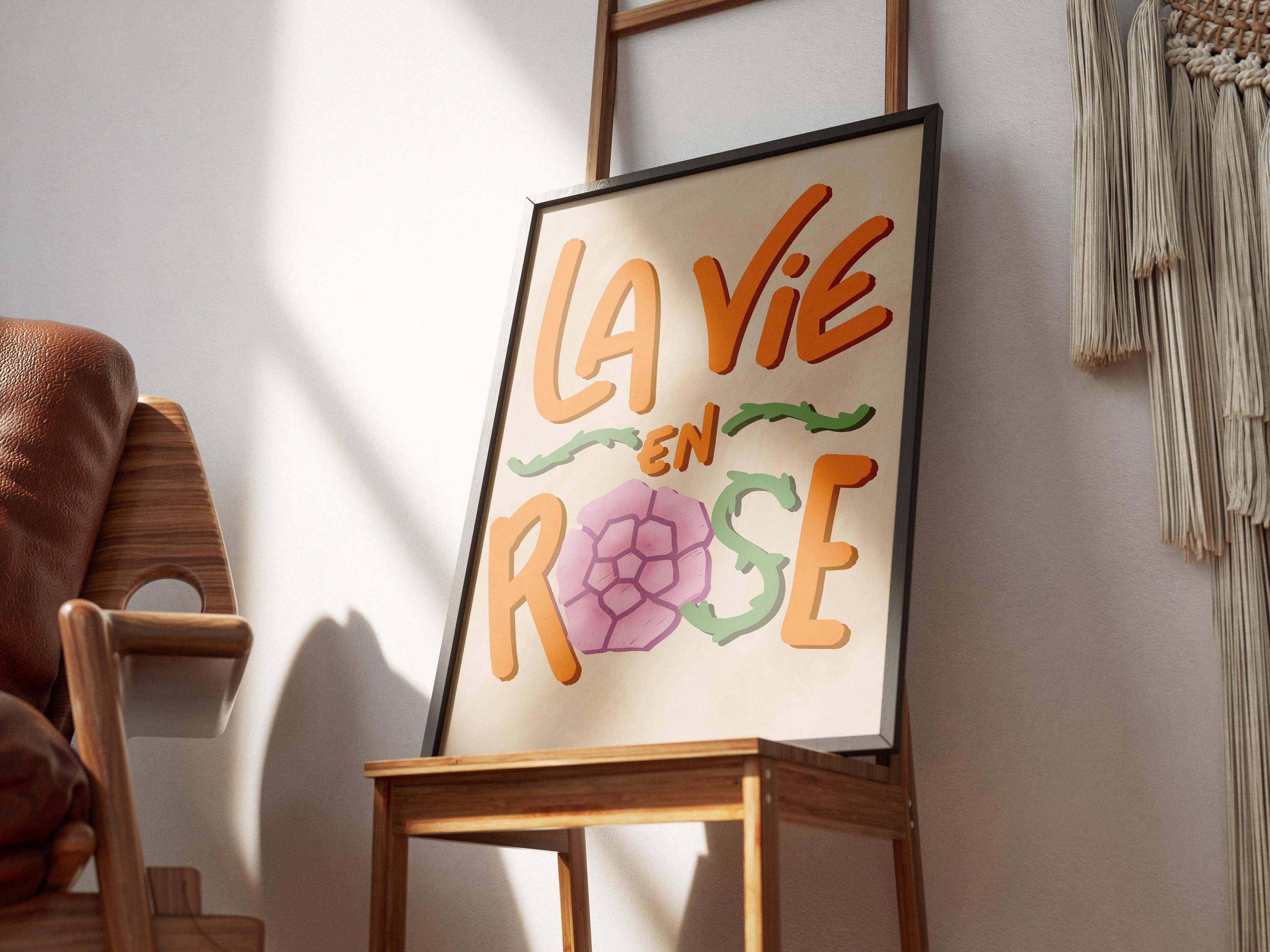 La Vie En Rose Art Print, French Quote Wall Decor, Romantic Parisian ...