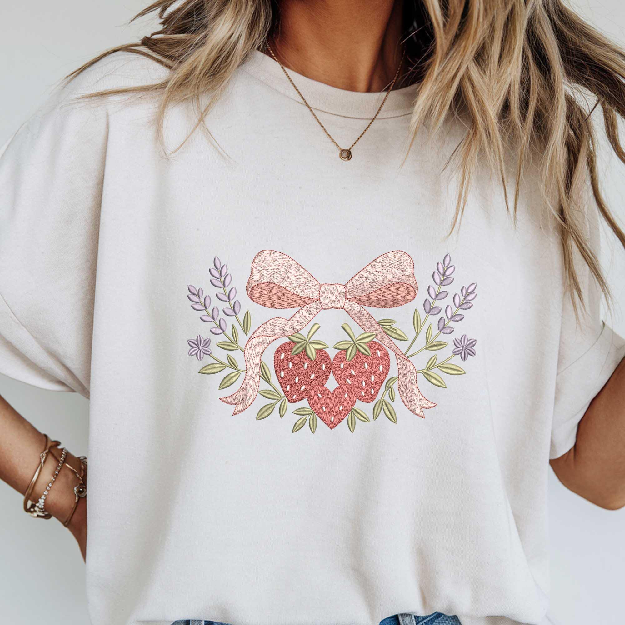 Strawberry Bow Embroidery, Floral Heart Design, Cute Strawberry ...
