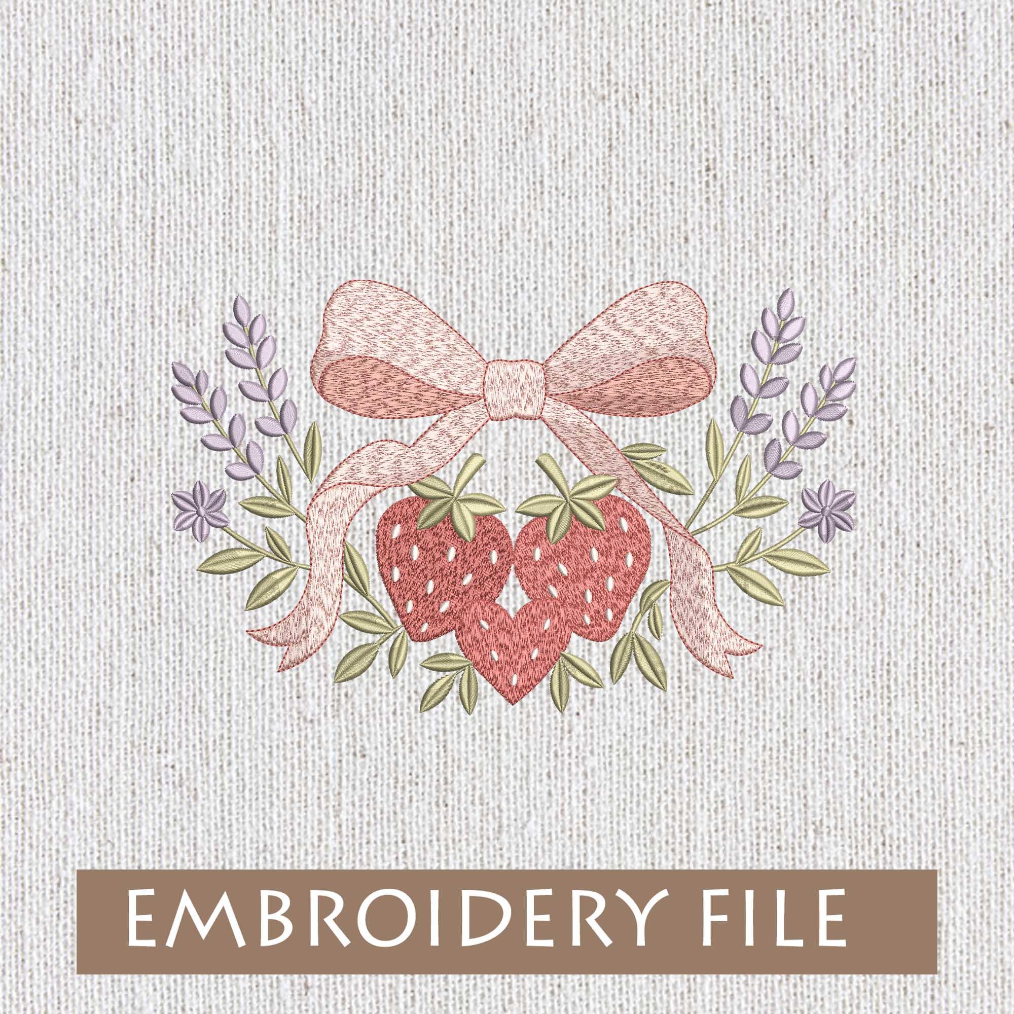 Strawberry Bow Embroidery, Floral Heart Design, Cute Strawberry ...