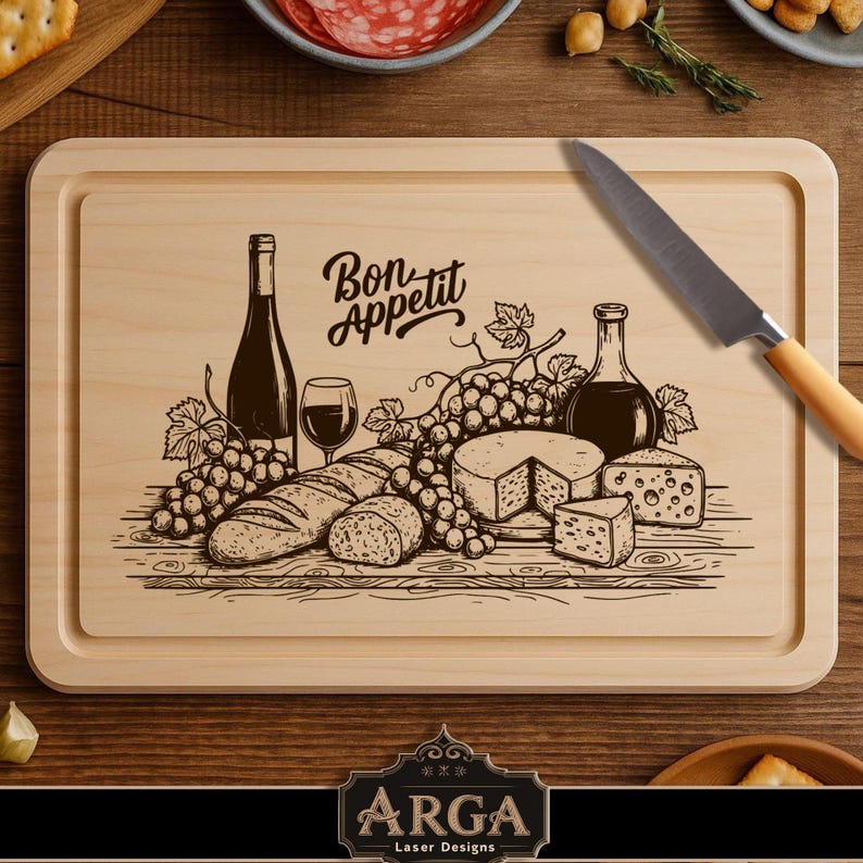 10 Bon Appetit Board Bundle SVG Laser File: Cutting Board Design ...