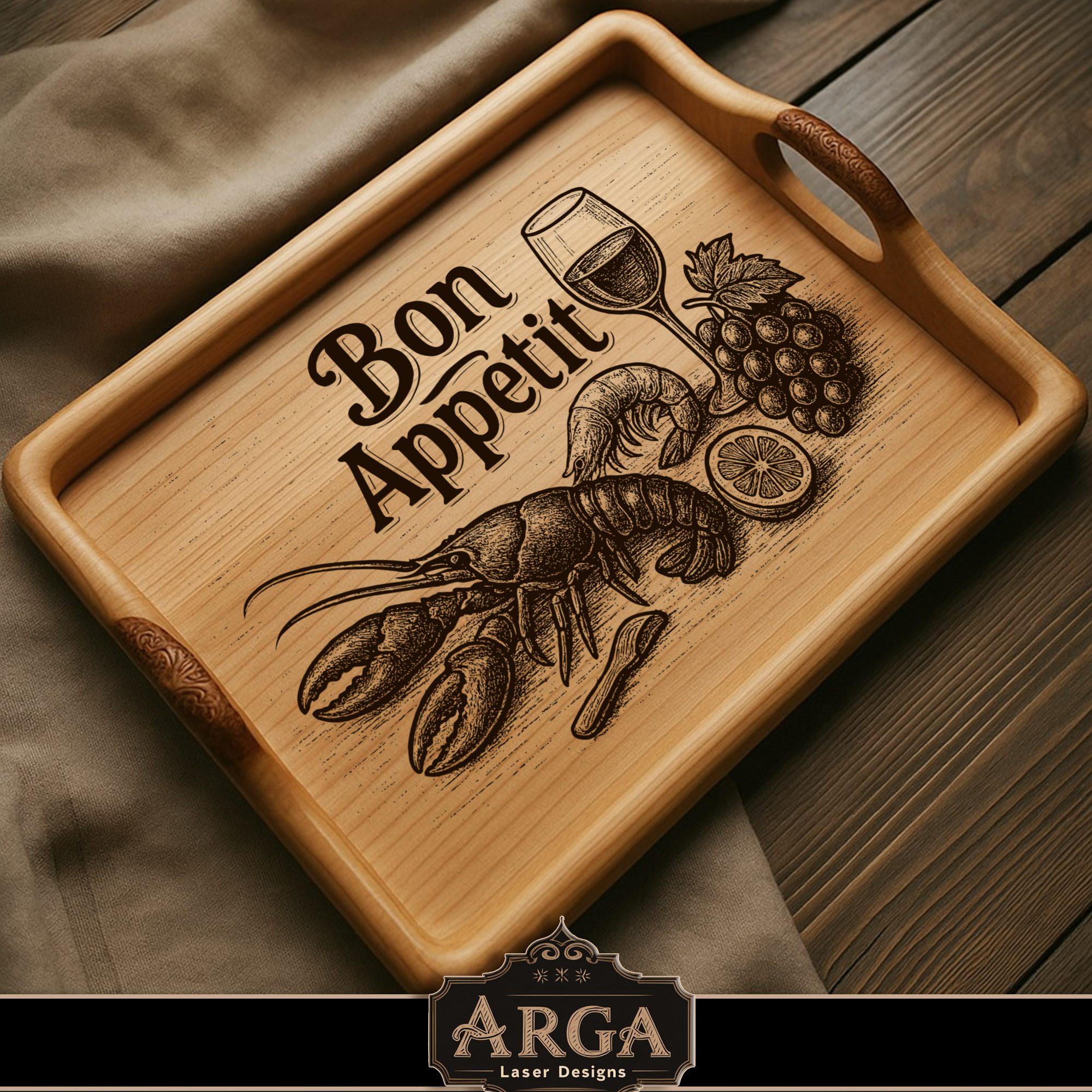 10 Bon Appetit Board Bundle SVG Laser File: Cutting Board Design ...
