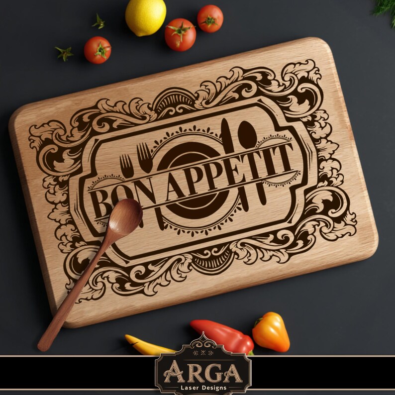 Bon Appetit Charcuterie Board SVG Laser File: Kitchen Cutting Board ...