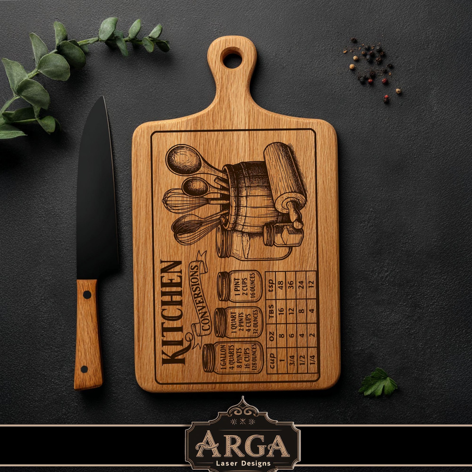 Kitchen Conversions SVG Laser File: Cutting Board Design (digital ...