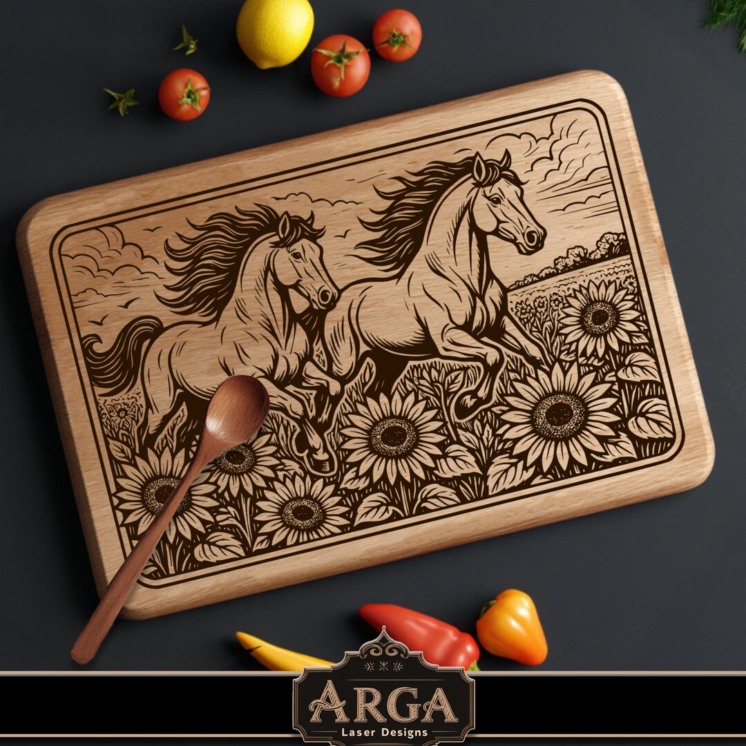 Running Horse Cutting Board SVG File: Laser Engraving Design (digital ...