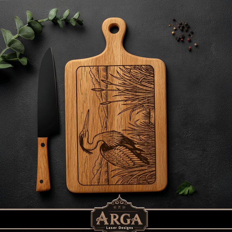 Flamingo Crane Cutting Board SVG Laser File: Charcuterie Board Design ...