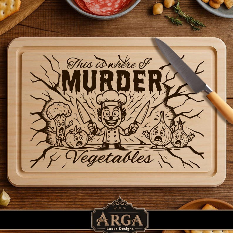 Murder Vegetables SVG Laser File for Cutting Board, Rectangular Cutting ...