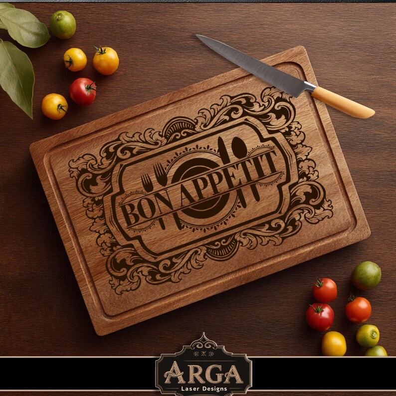 Bon Appetit Charcuterie Board SVG Laser File: Kitchen Cutting Board ...