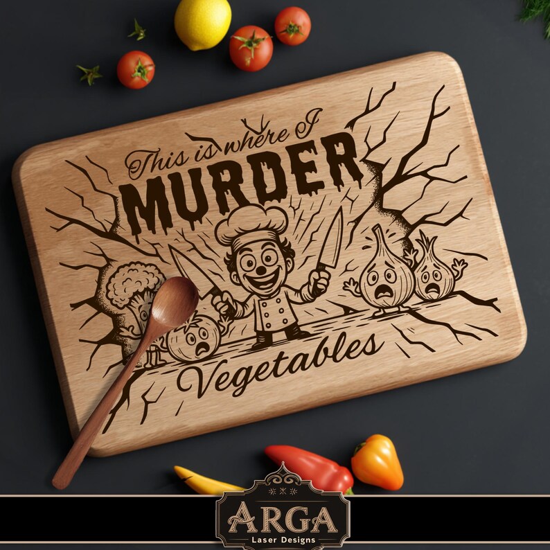 Murder Vegetables SVG Laser File for Cutting Board, Rectangular Cutting ...