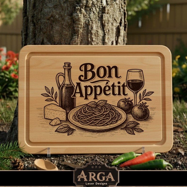 10 Bon Appetit Board Bundle SVG Laser File: Cutting Board Design ...