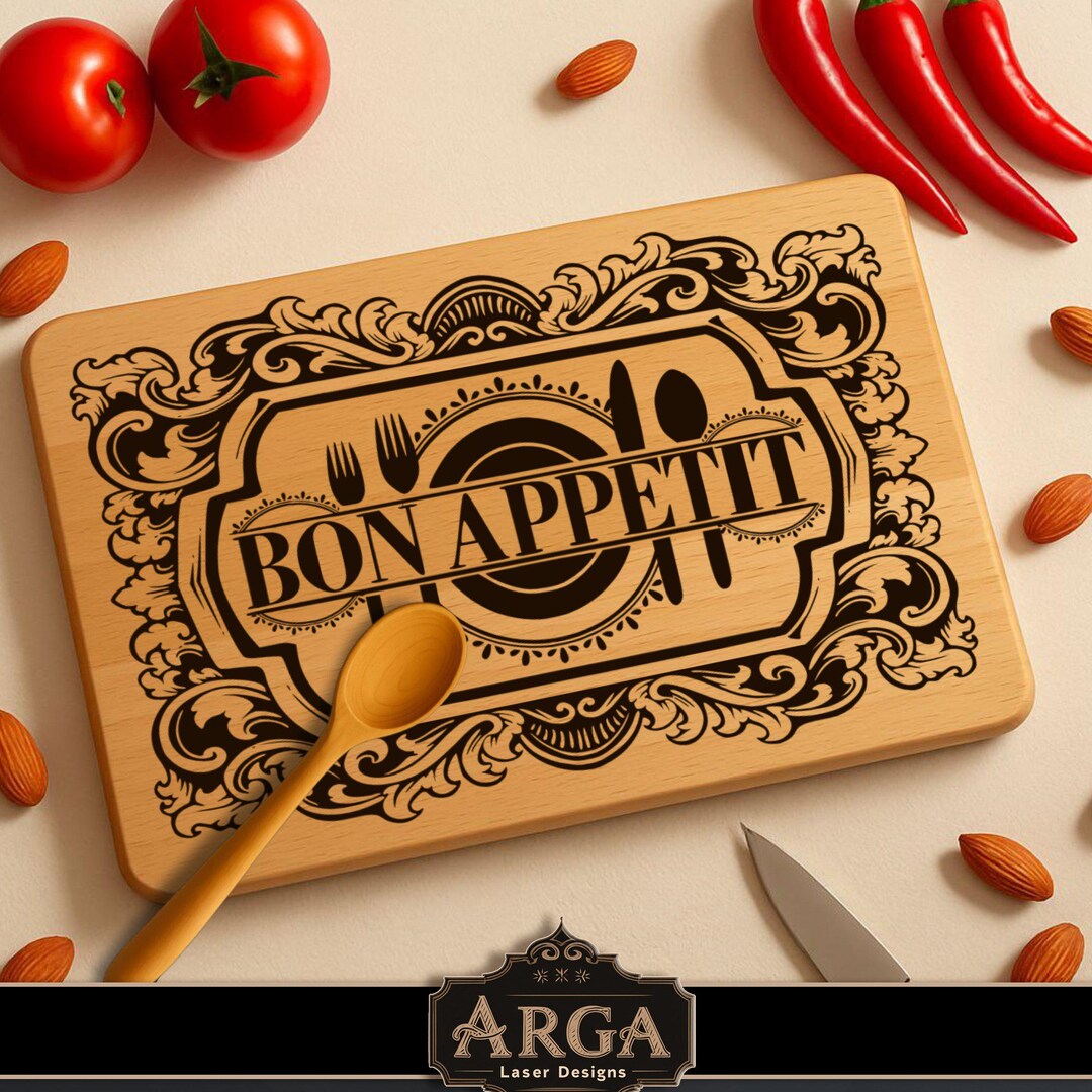 Bon Appetit Charcuterie Board SVG Laser File: Kitchen Cutting Board ...