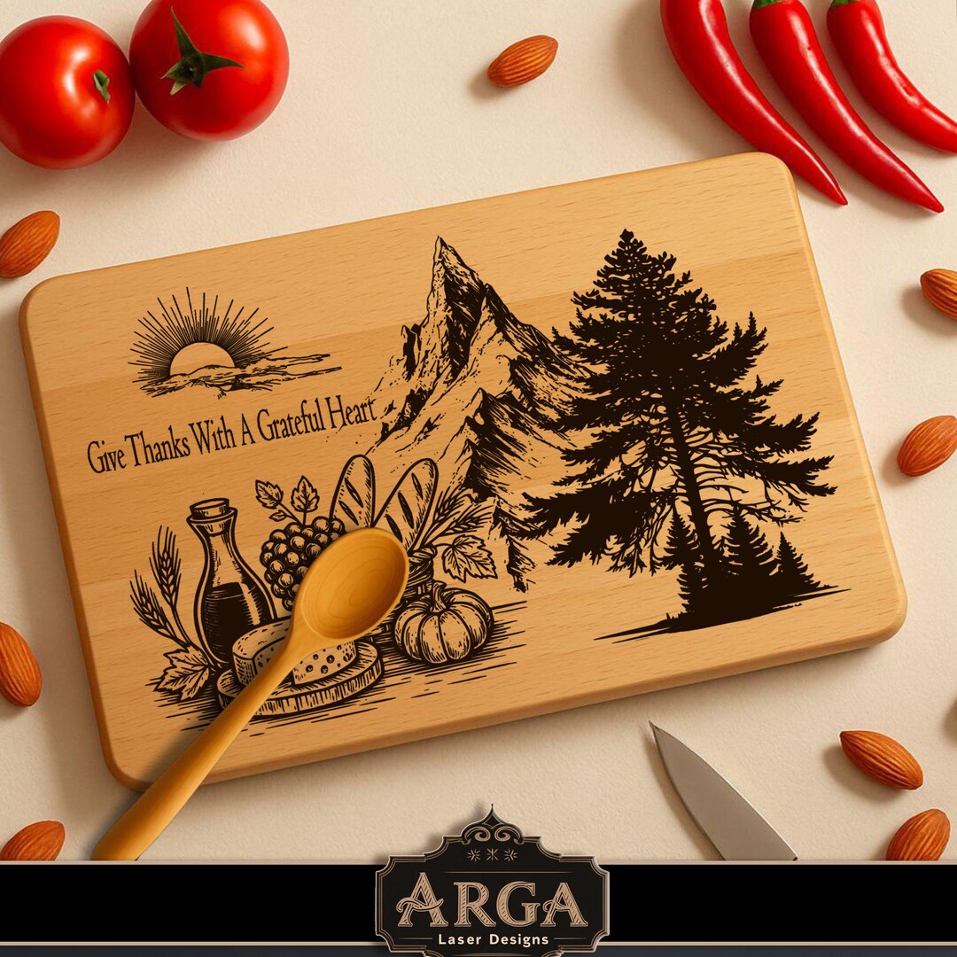 Mountain Cutting Board SVG Laser File: Engraved Charcuterie Board ...