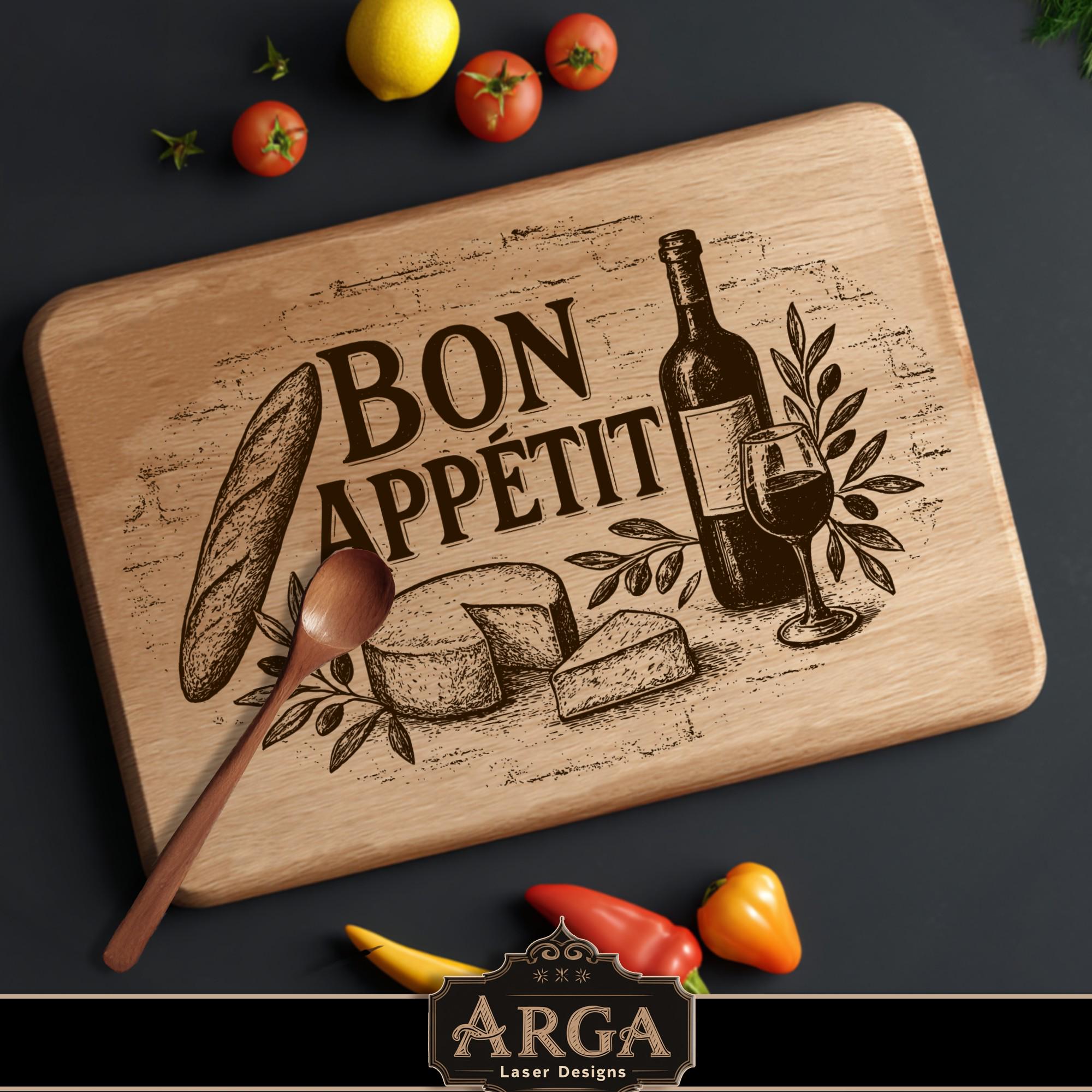 10 Bon Appetit Board Bundle SVG Laser File: Cutting Board Design ...