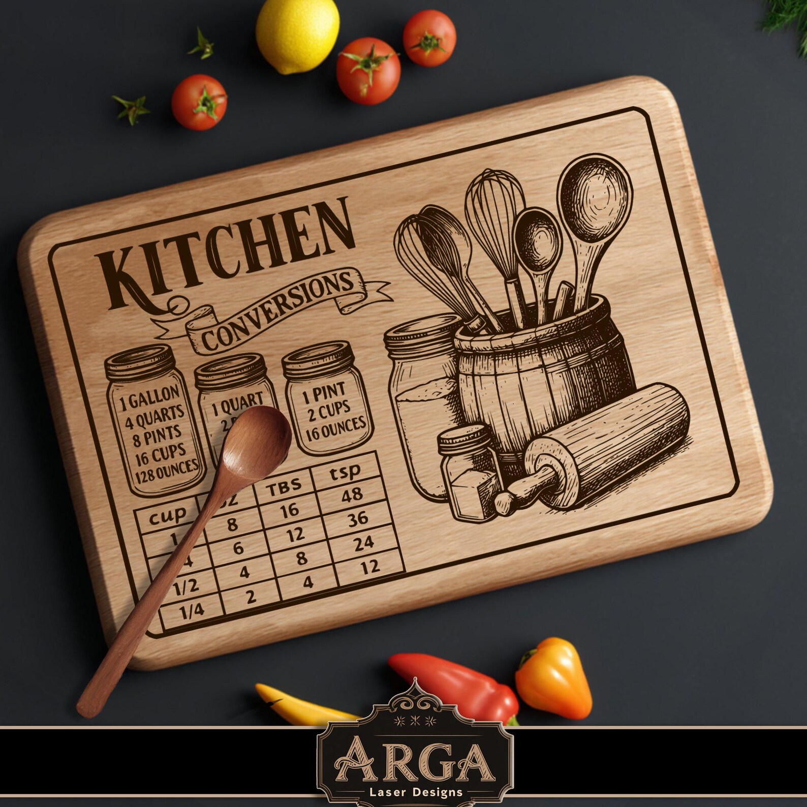 Kitchen Conversions SVG Laser File: Cutting Board Design (digital ...