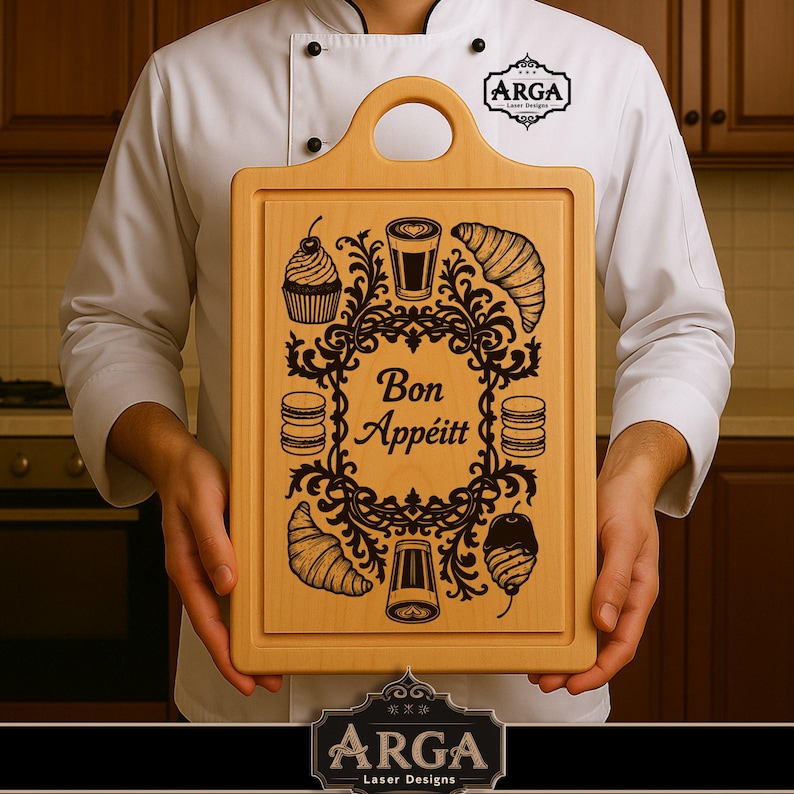 10 Bon Appetit Board Bundle SVG Laser File: Cutting Board Design ...