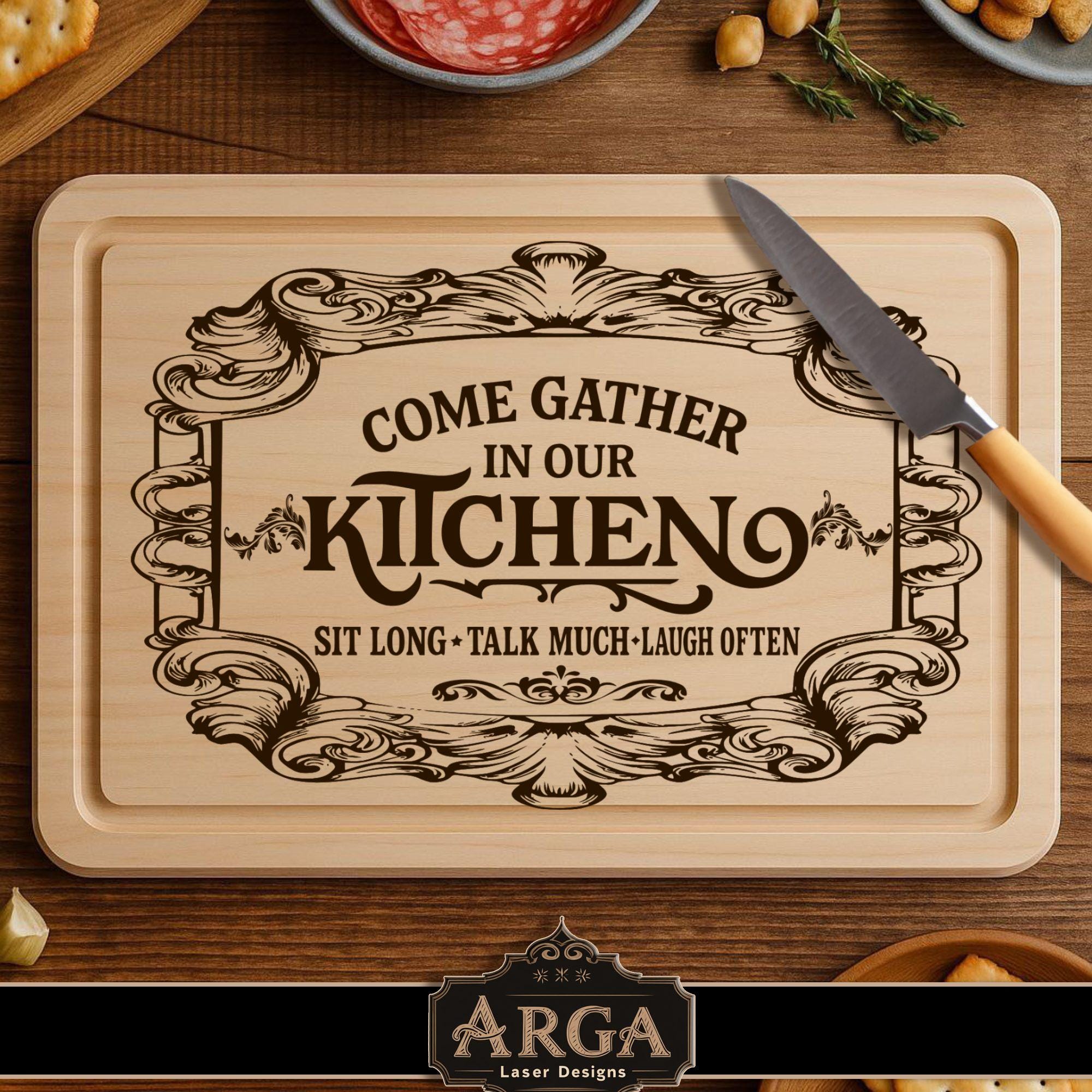 Laser Cut Charcuterie Board SVG File: Kitchen Cutting Board Design ...