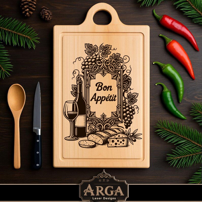 10 Bon Appetit Board Bundle SVG Laser File: Cutting Board Design ...