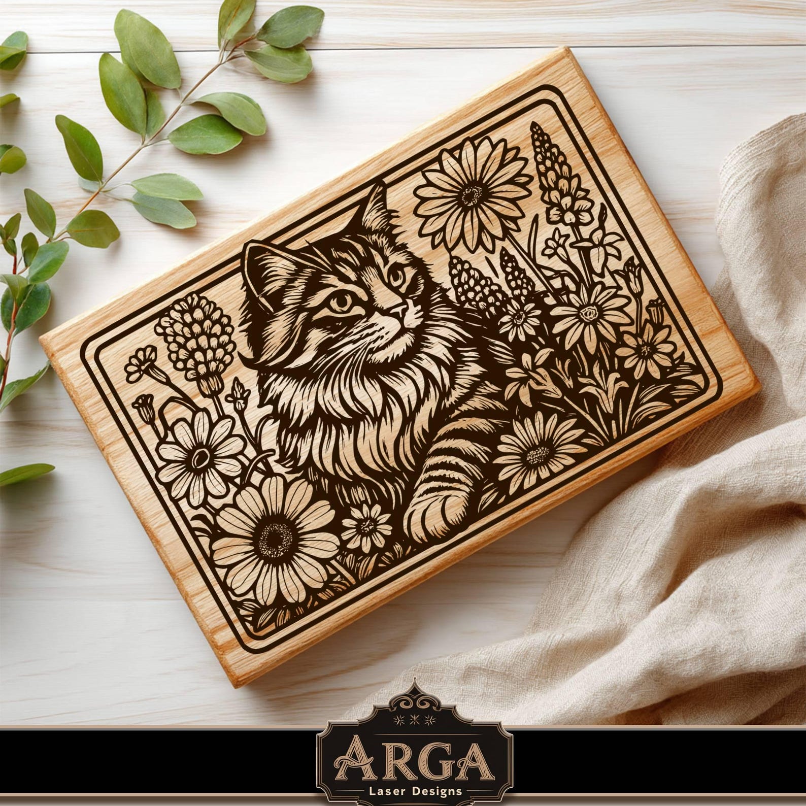 Cat Cutting Board SVG File: Laser Engraving Design (digital Download ...