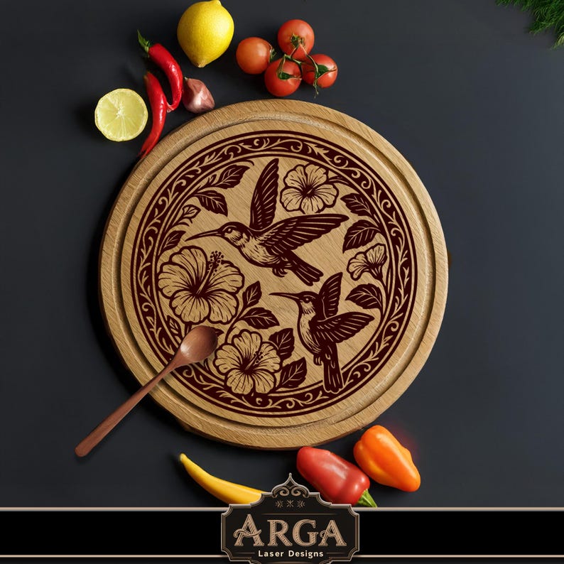 Hummingbird Charcuterie Board SVG Laser File: Cutting Board Design ...