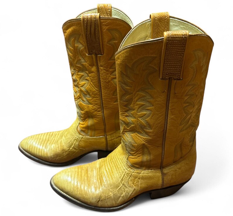 Vintage Bona Allen Lizard Cowboy Boots – Size 9.5D – Yellow Exotic ...