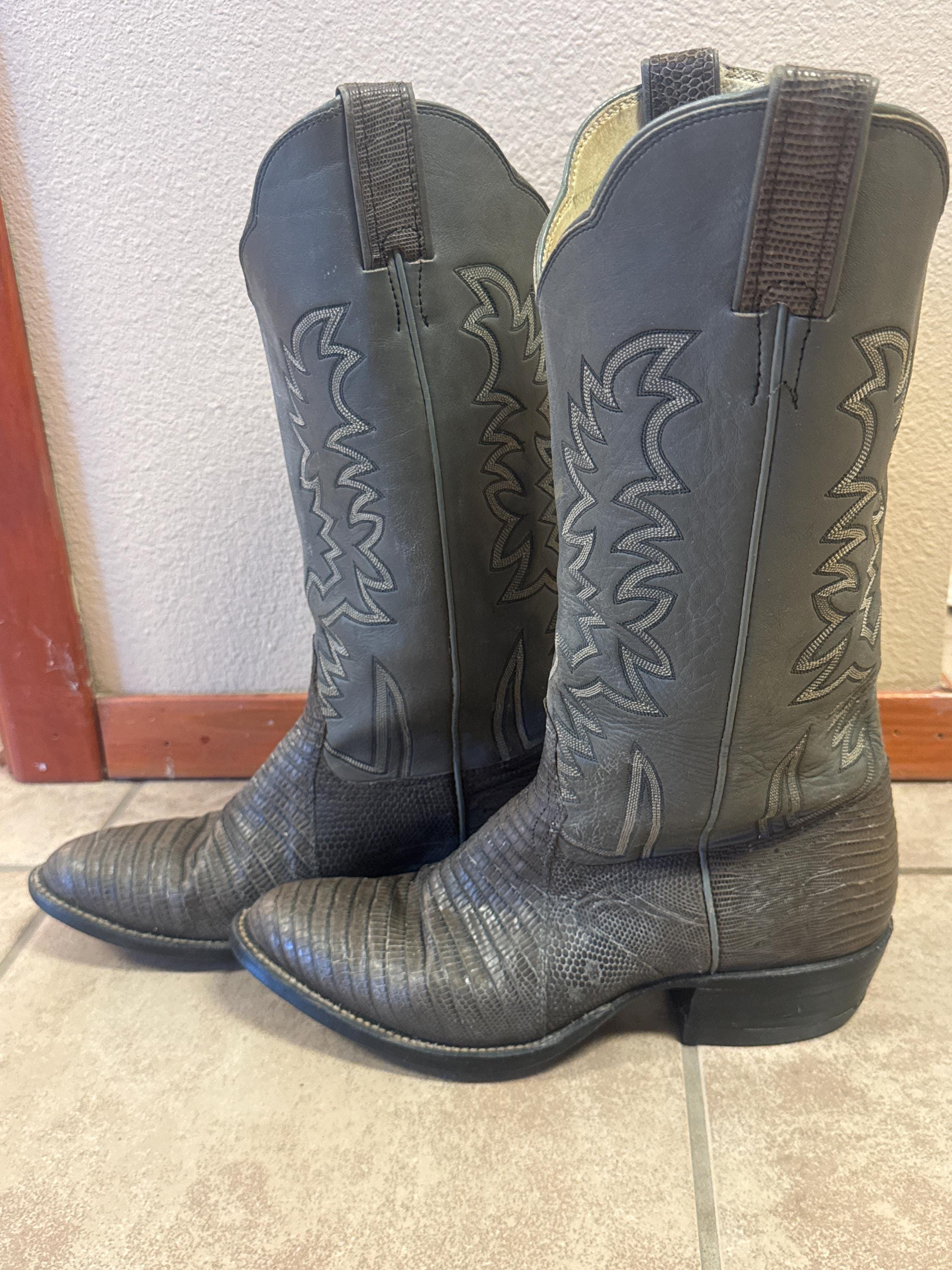 Vintage Bona Allen Lizard Skin Cowboy Boots Men’s 9D Gray & Brown ...