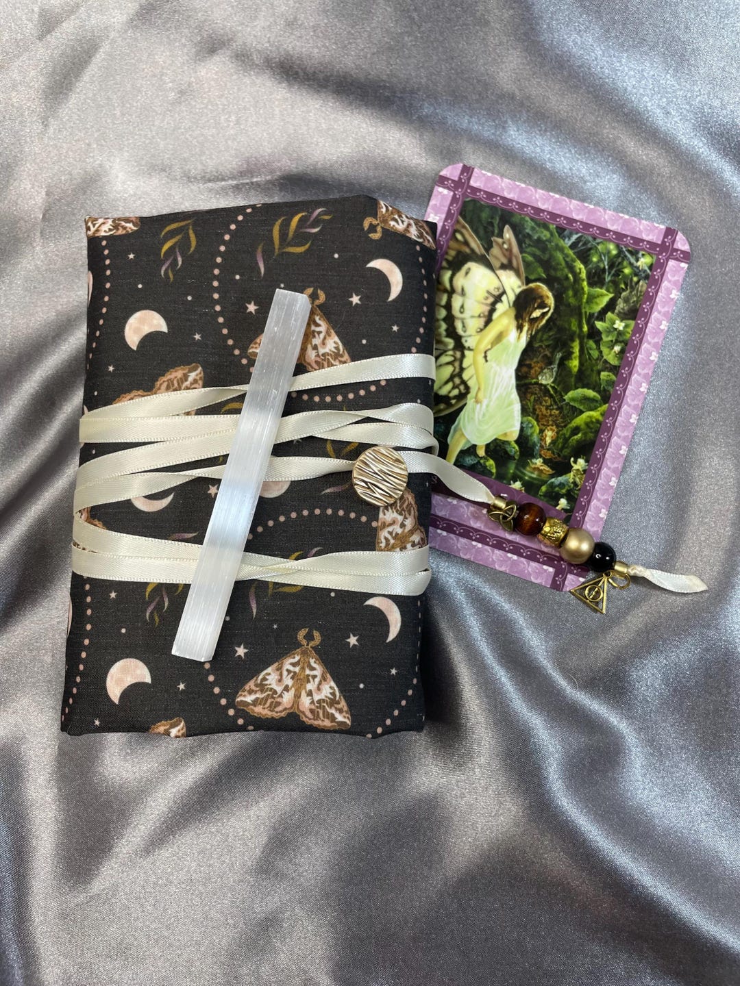 Mystic Moth Tarot Cloth With Selenite Wand | Double-sided Cotton Altar ...