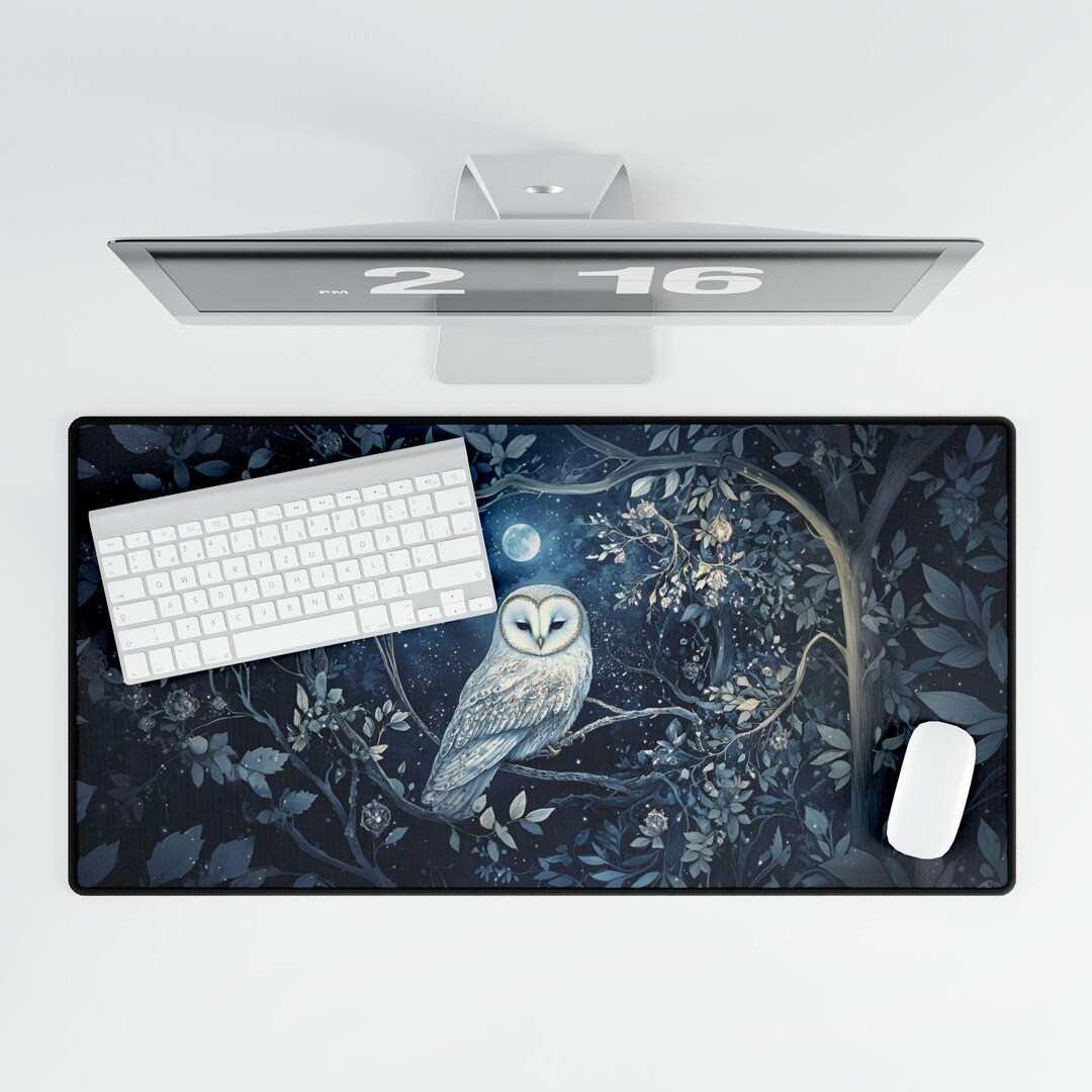 Botanical Owl Desk Mat, Office Decor, Celestial Desk Pad, Gaming Mouse ...