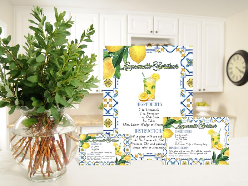 Limoncello Spritzer Recipe Card Set | Printable Lemon Cocktail Bar ...