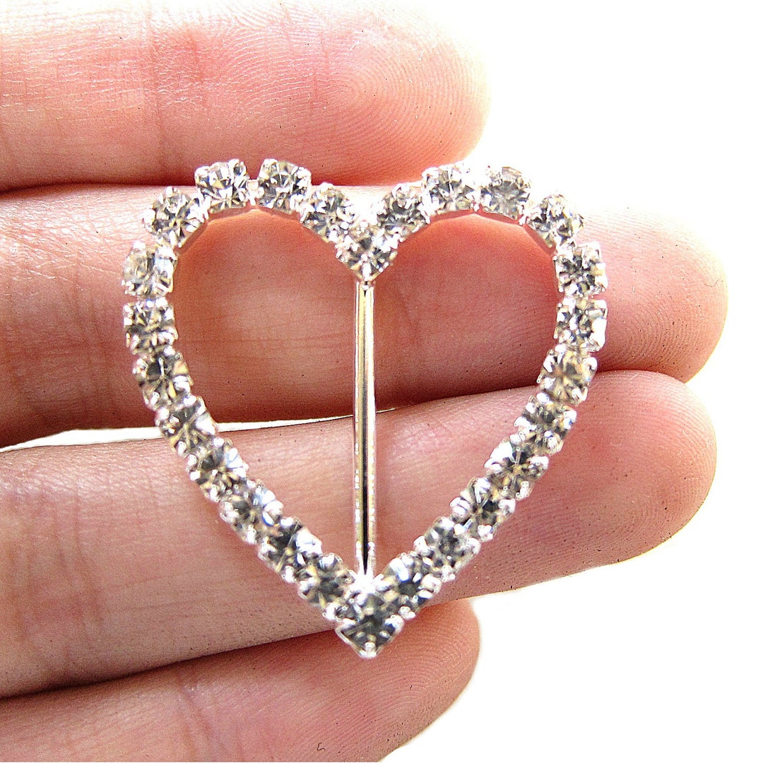 10 Heart Rhinestone Buckles for Wedding Invitation Card Sliders ...