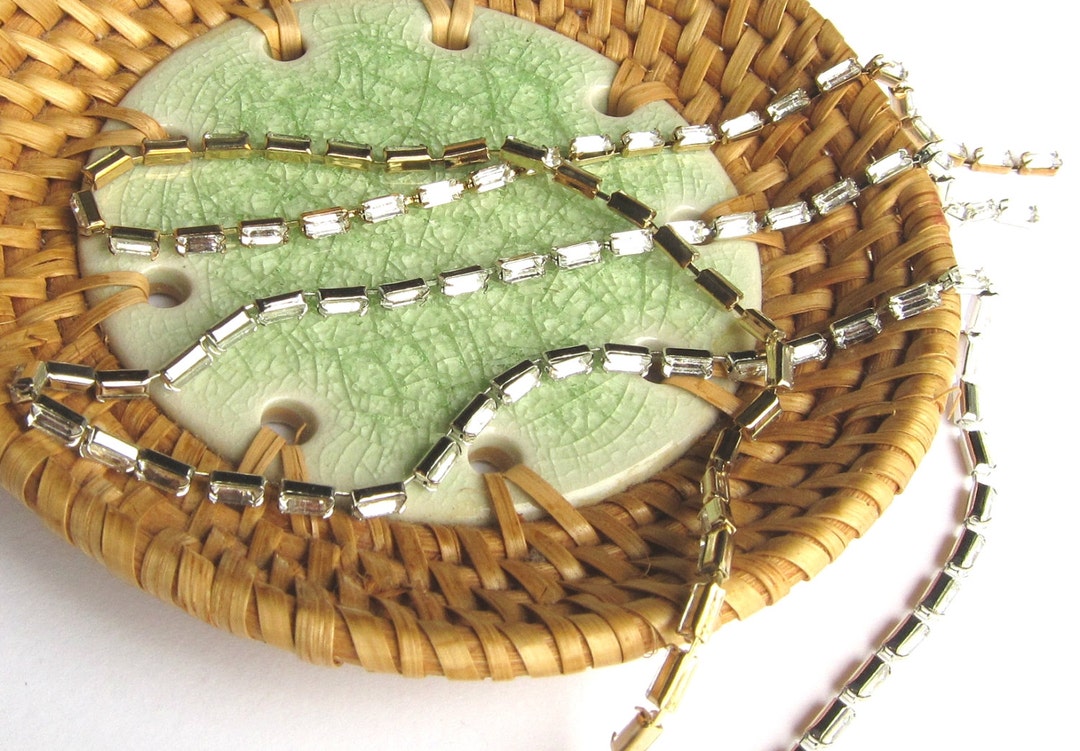 Baguette Rhinestone Chain, 2 Feet of 5x2.5, Clear Crystal, Vintage Trim ...