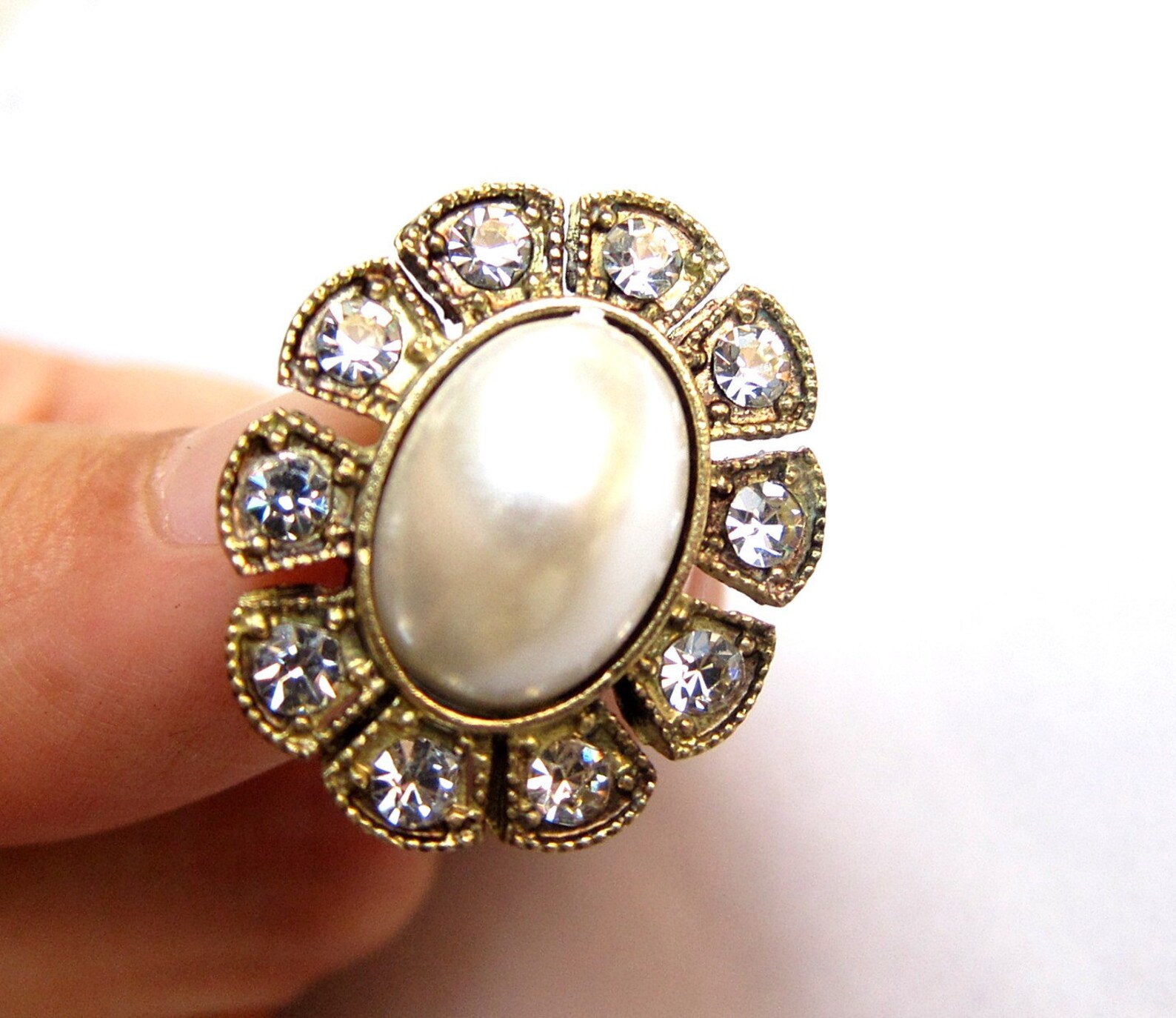 5 Pearl Rhinestone Buttons OVAL Vintage Inspired Wedding Invitation ...