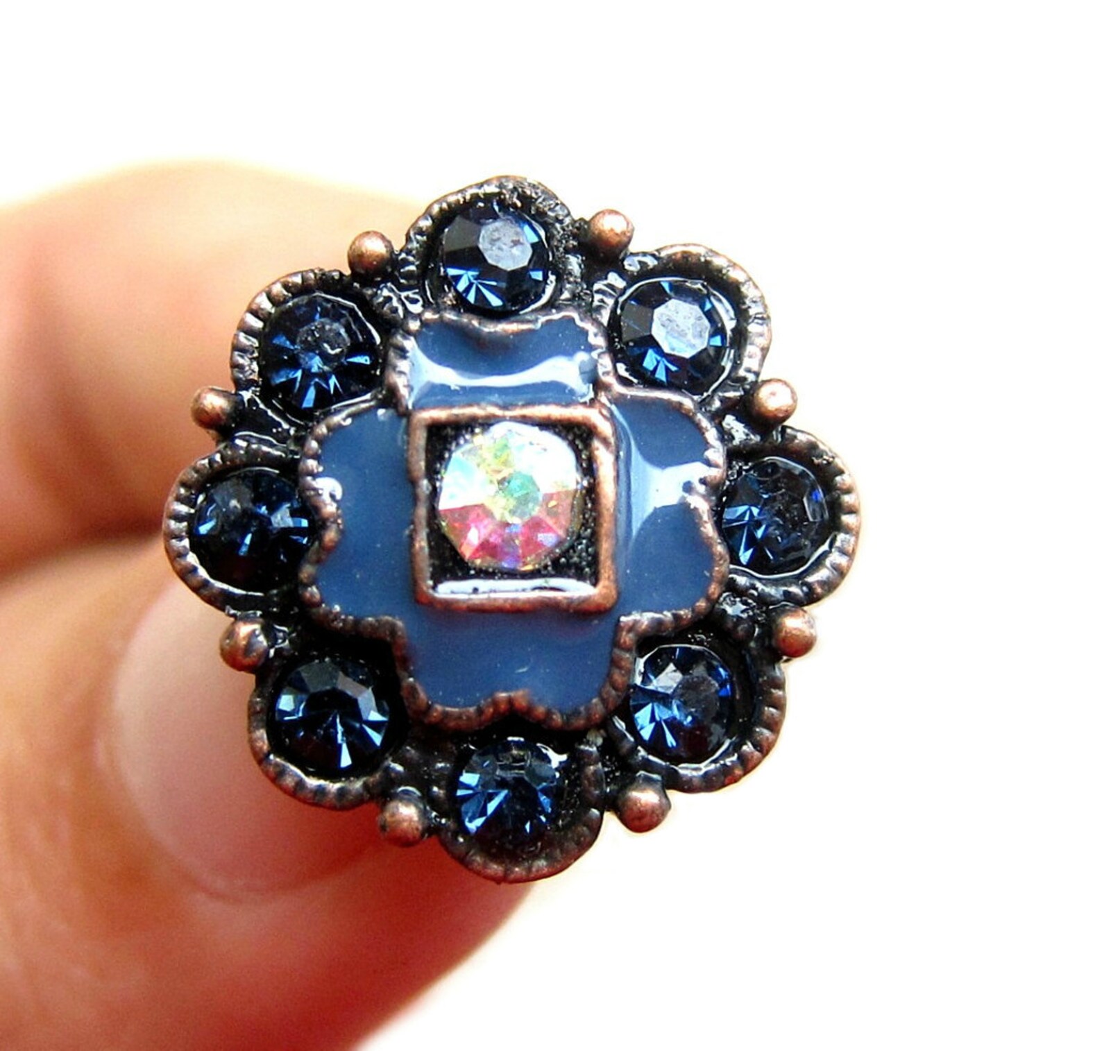 5 Vintage-inspired Enamel Rhinestone Buttons Royal Blue for - Etsy
