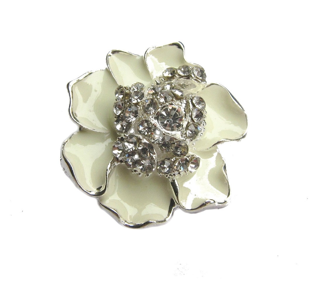 5 Cream Enamel Flower Rhinestone Buttons - Wedding Bridemaid Hair ...