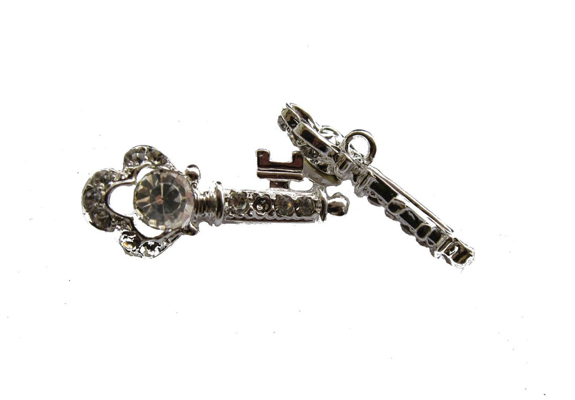 5 Small Skeleton Key Crystal Rhinestone Buttons for Wedding | Etsy