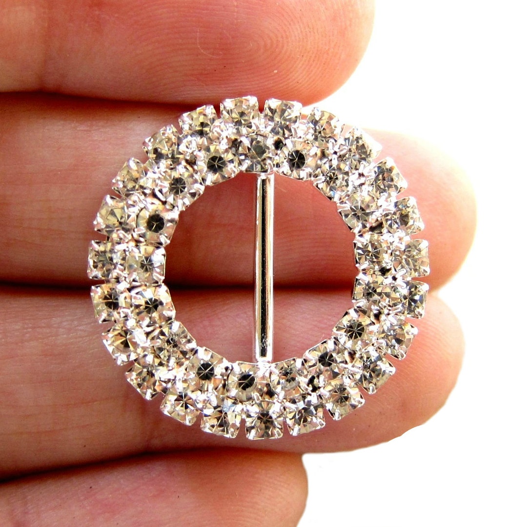10 Round Rhinestone Buckles for Wedding Invitation Card Ribbon Slider ...