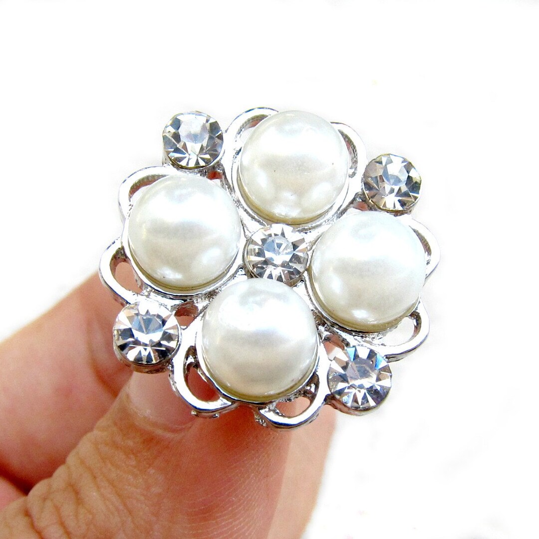 5 Pearl Crystal Rhinestone Buttons for Wedding Hair - Etsy
