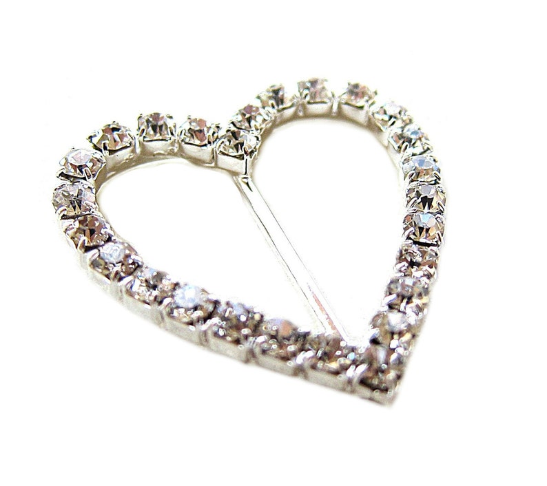 10 Heart Rhinestone Buckles for Wedding Invitation Card Sliders ...