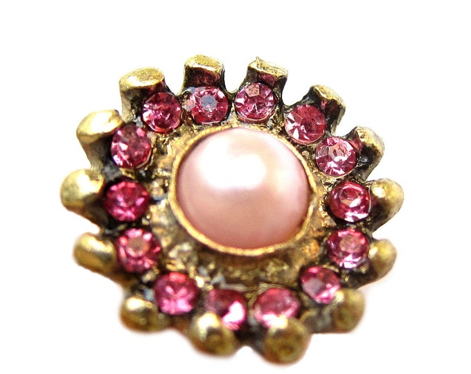 5 Pink Pearl Rhinestone Buttons, Vintage Pearl Button, Fuchsia Pink ...