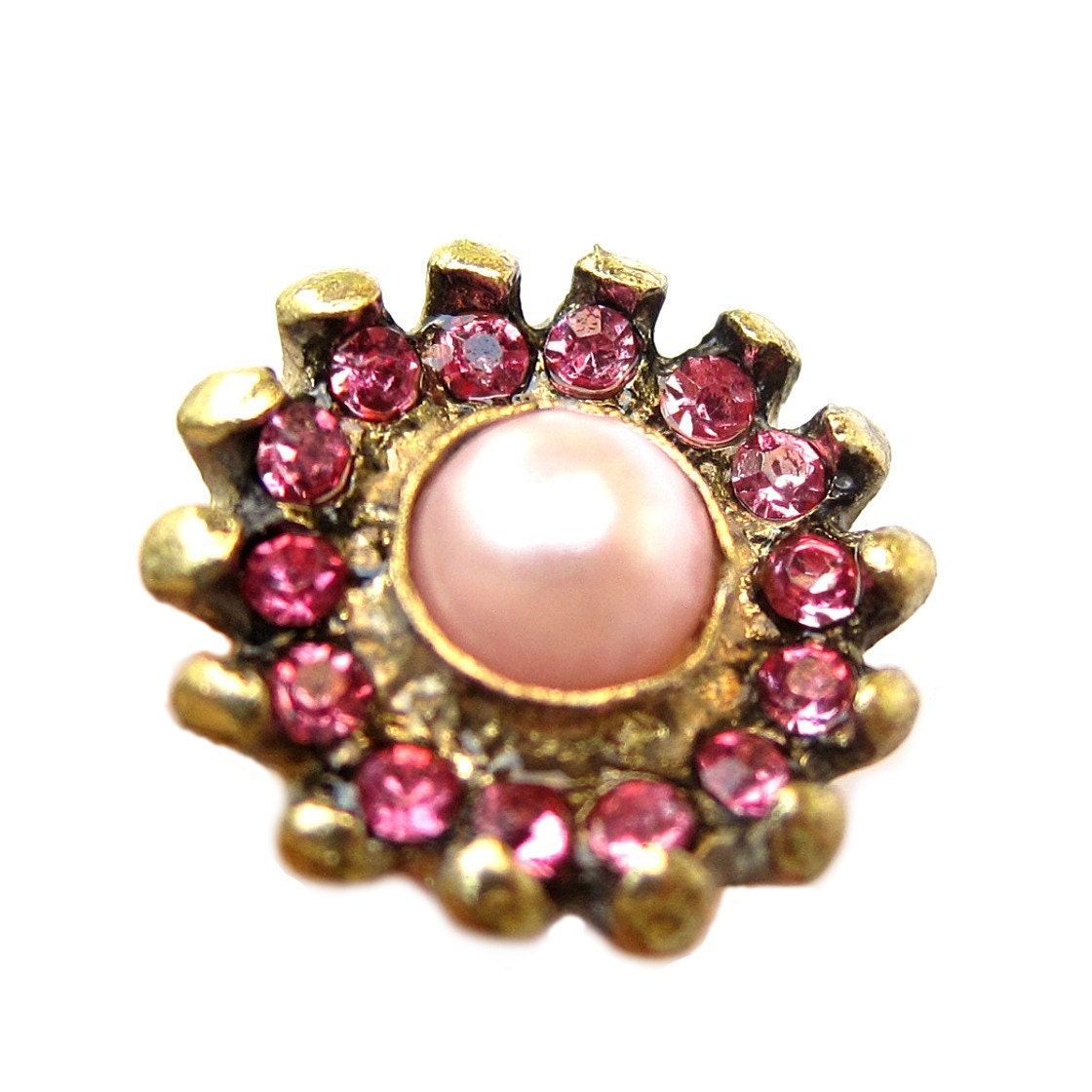 5 Pink Pearl Rhinestone Buttons, Vintage Pearl Button, Fuchsia Pink ...